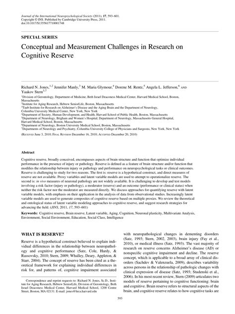 Pdf Conceptual And Measurement Challenges In Research On Cognitive Reserve
