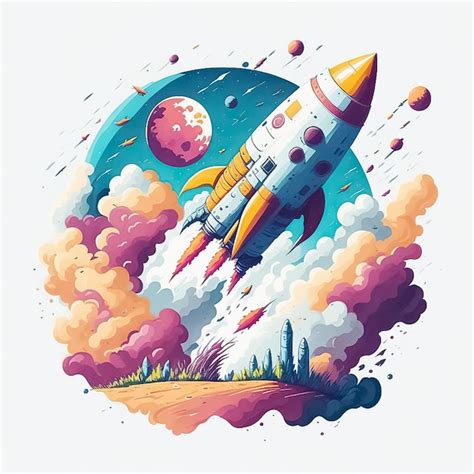 Premium AI Image Rocket Lunching Colorful Art Illustration