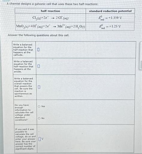 Solved A Chemist Designs A Galvanic Cell That Uses These Two Chegg Com
