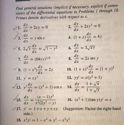 solved find general solutions implicit if necessary