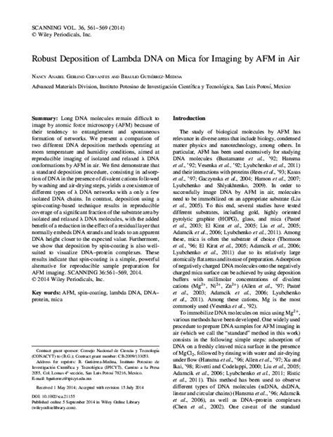 Pdf Robust Deposition Of Lambda Dna On Mica For Imaging By Afm In Air