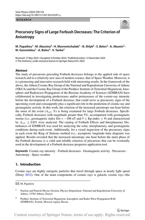 Precursory Signs Of Large Forbush Decreases The Criterion Of Anisotropy Request Pdf