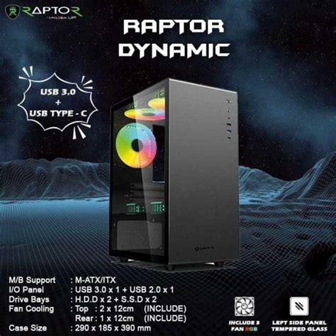 Casing Pc Computer Raptor Dynac M Atx Usb Type C Gang Case3 Fan