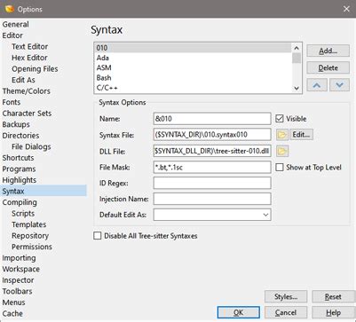 Editor Manual Syntax Options
