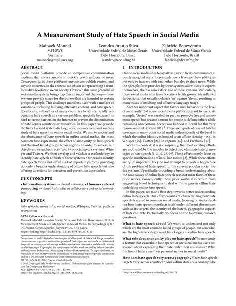 A Measurement Study Of Hate Speech In Social Media DocsLib