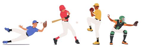 Cartoon Baseball Players In Various Actions Vector Image