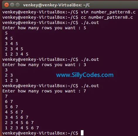 Pattern C Program To Print Below Number Pattern Using For Loops