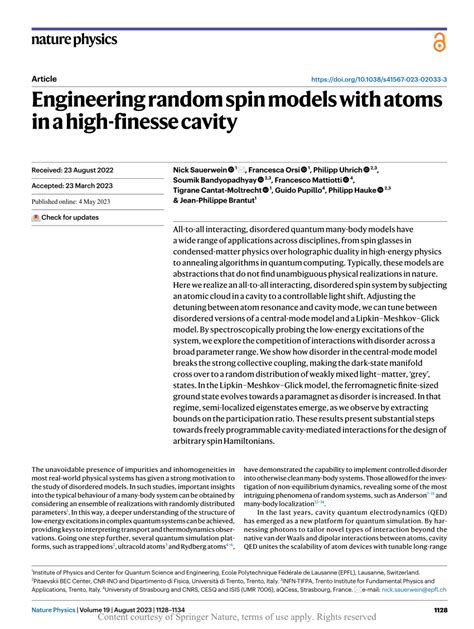 Pdf Engineering Random Spin Models With Atoms In A High Finesse Cavity