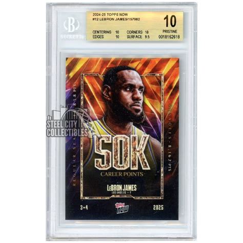 Lebron James 2024 25 Topps Now 50k Career Points Card 12 Bgs 10