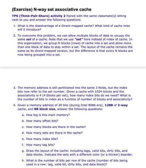 Solved Exercise N Way Set Associative Cache TPS Chegg