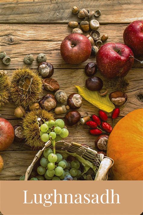 The Words Lughnasadh Surrounded By Various Fruits And Vegetables On A