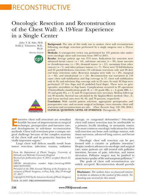 Pdf Oncologic Resection And Reconstruction Of The Chest Wall
