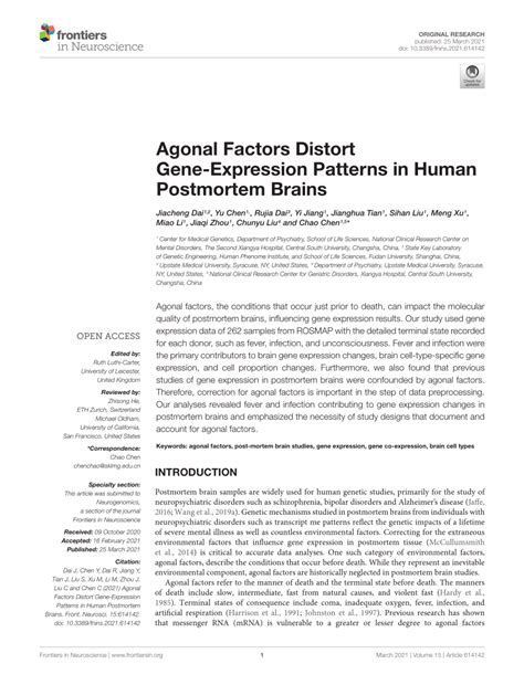 Pdf Agonal Factors Distort Gene Expression Patterns In Human Postmortem Brains