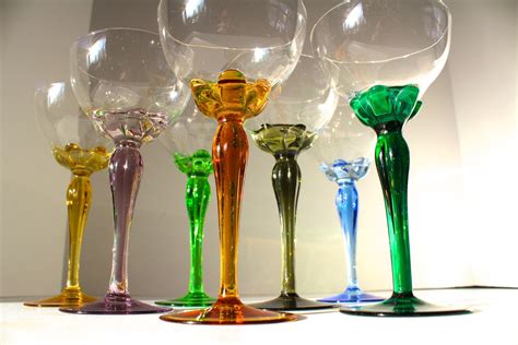 Vintage Colored Wine Glasses Or Champagne Coupes Set Of 7