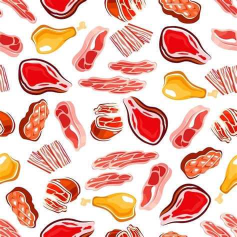 Premium Vector Fresh Meat Products Seamless Pattern