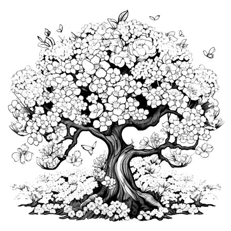 Blüten Und Baum Ausmalbild Kostenlos Herunterladen