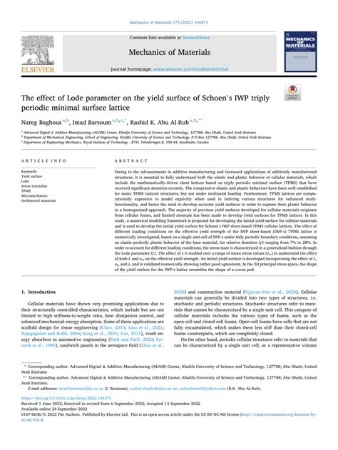 Pdf The Effect Of Lode Parameter On The Yield Surface Of Schoens Iwp Triply Periodic Minimal