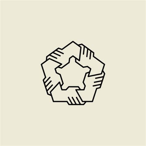 5 つの手概念ベクトル イラスト 2 チームワーク団結ロゴ デザイン プレミアムベクター