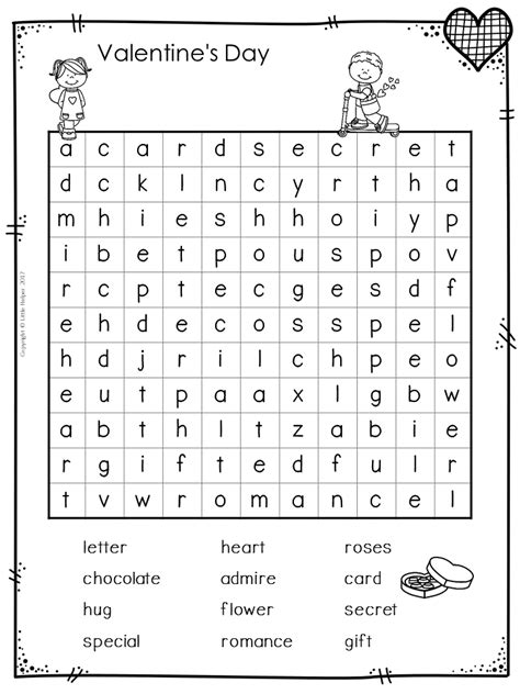 Free Word Search Puzzle For Valentines Day With Answer Key