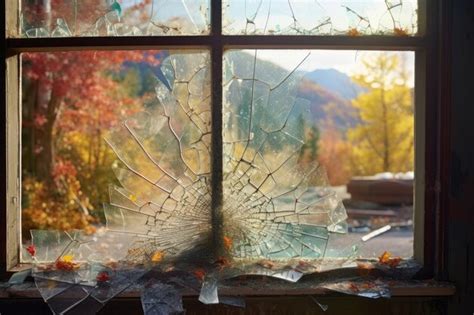 premium ai image cracked window pane with blurred outdoor scenery