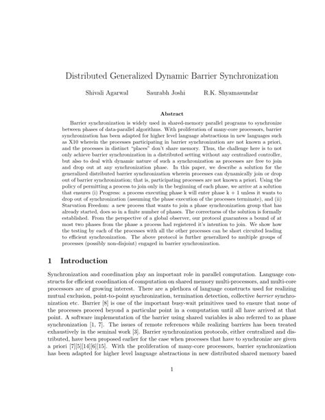 Pdf Distributed Generalized Dynamic Barrier Synchronization