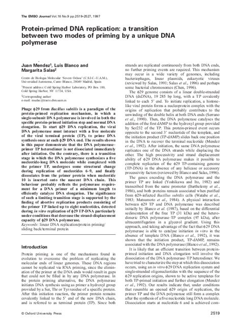 Pdf Protein Primed Dna Replication A Transition Between Two Modes Of
