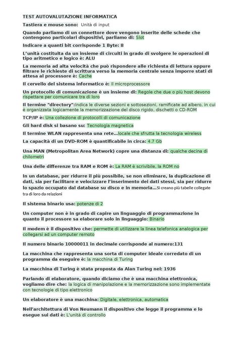 Domande Test Autovalutazione Strumenti Informatici Per Lo Sport