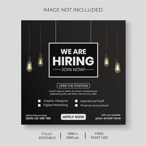 소셜 미디어 포스트 또는 사각형 웹 배너 템플릿 터 디자인을 고용하고 있습니다 프리미엄 벡터