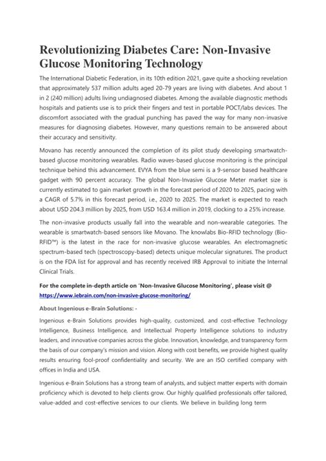 Ppt Revolutionizing Diabetes Care Non Invasive Glucose Monitoring