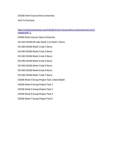 Cis336 Entire Course Devry University Devry University Courses University