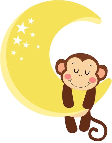 Premium Vector Cute Monkey Hanging On Yellow Moon