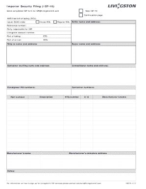 Fillable Online Importer Security Filing ISF 10 Fax Email Print PdfFiller