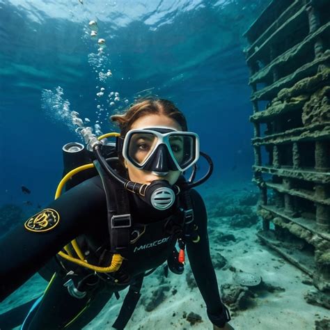 Scuba Divers On Shipwreck Premium Ai Generated Image