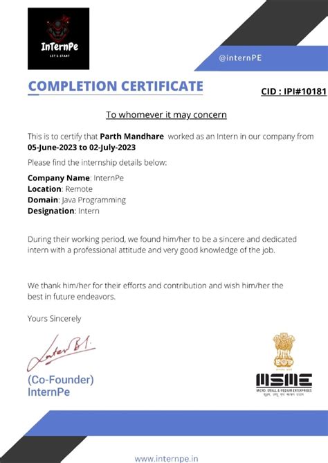 Parth Mandhare On Linkedin Javainternship Internship Linkedincertification