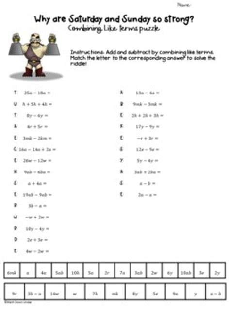 Combining Like Terms Activities Notes Puzzle Practice Pdf And Distance Learning Worksheets