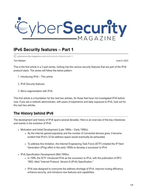 Ipv6 Security Features Part 1 Pdf I Pv6 Ip Address