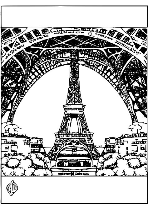 Eiffel Tower With Roses Coloring Page · Creative Fabrica