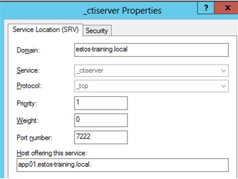 Entering A DNS Service Resource Record SRV