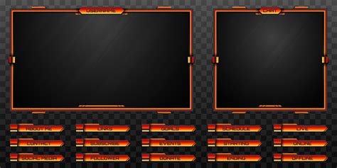 미래 지향적인 검정과 주황색 컬러 스트림 오버레이 웹캠 프레임 및 스트림 경고 화면 스트리밍 플랫폼용 Gui 패널 Live Event에 대한 스톡 벡터 아트 및 기타 이미지