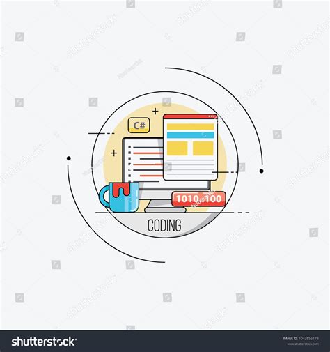 Programming Coding Concept Flat Vector Illustration เวกเตอร์สต็อก