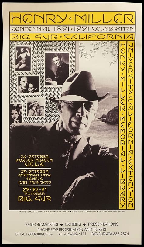 Original Event Poster Henry Miller Centennial Celebration Henry Miller Memorial Library Ucla