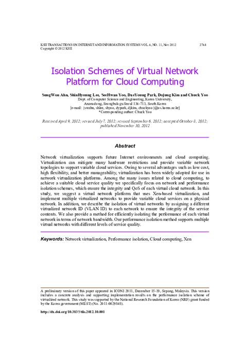 Pdf Isolation Schemes Of Virtual Network Platform For Cloud Computing