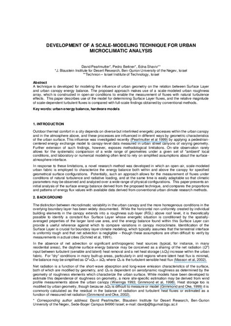 Pdf Development Of A Scale Modeling Technique For Urban Microclimatic Analysis Pedro