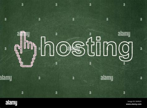 Web Development Concept Mouse Cursor And Hosting On Chalkboard