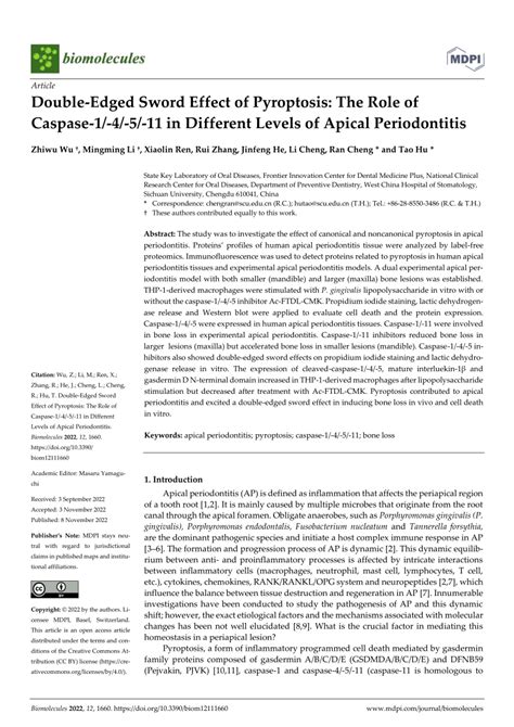 Pdf Double Edged Sword Effect Of Pyroptosis The Role Of Caspase 1 4