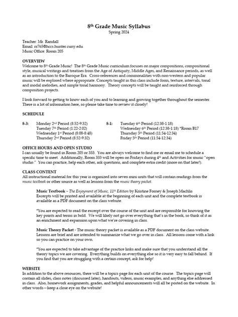 8th Grade Music Syllabus Pdf Music Theory Minor Scale