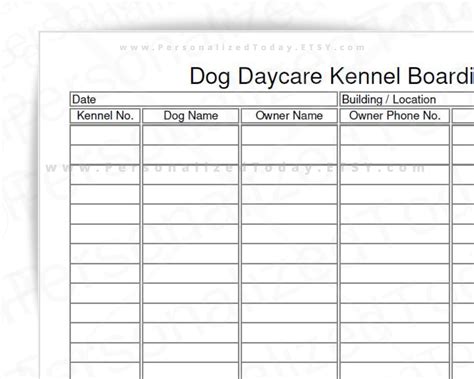Dog Daycare Kennel Boarding List Fillable And Print And Write Pdf Files