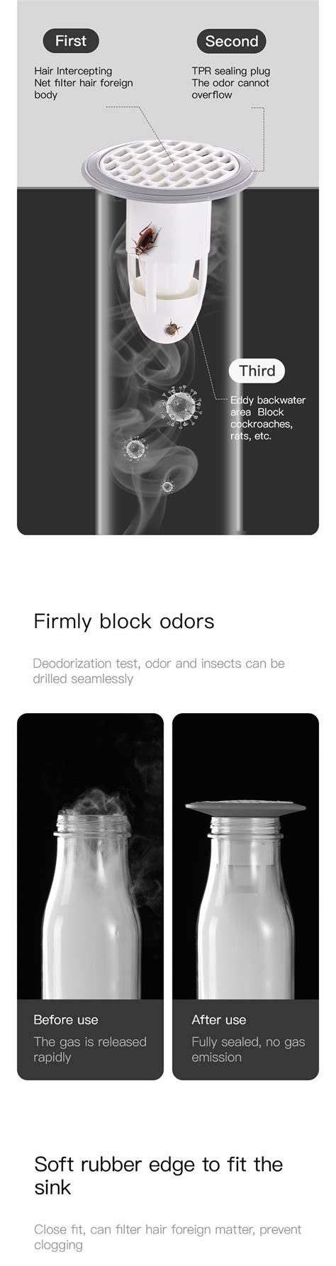 Badu Bg Fasola Пластмасов сифон за мивка за баня Цедка Уловител за коси Запушалка за коси Капаци