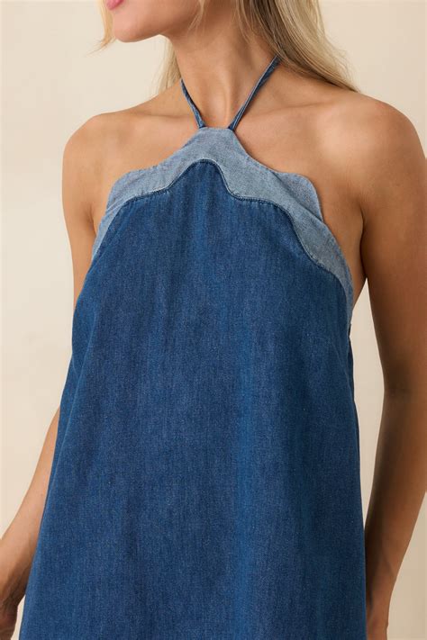 Red Dress Light Indigo Cotton Denim Halter Mini Dress All Dresses