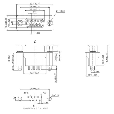 D Sub Connector Db9 Female Socket Through Vga Hole Connector For Pcb